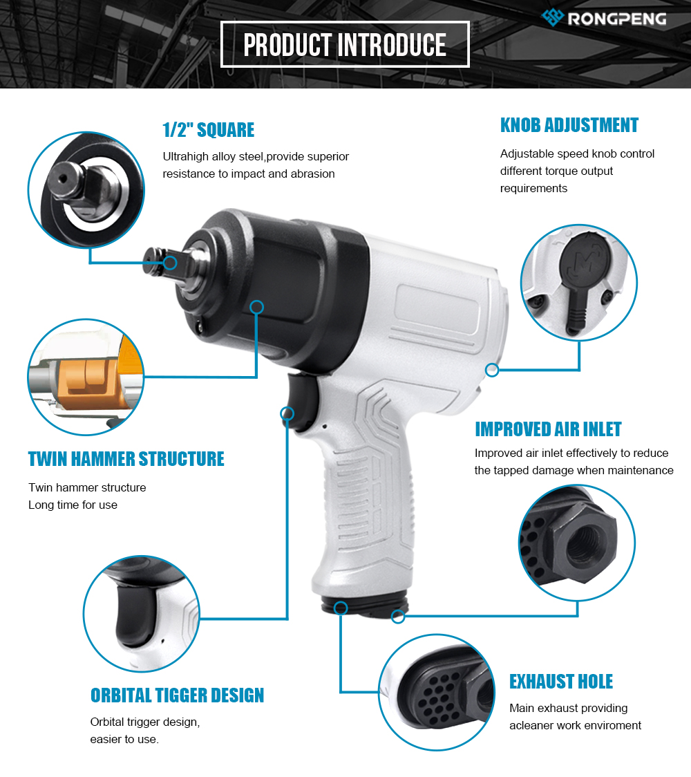 RONGPENG RP9512 Air Impact Wrench 1100 N.m Large Torque Tools